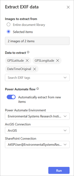 Extract EXIF data from images—ArcGIS for SharePoint | 문서